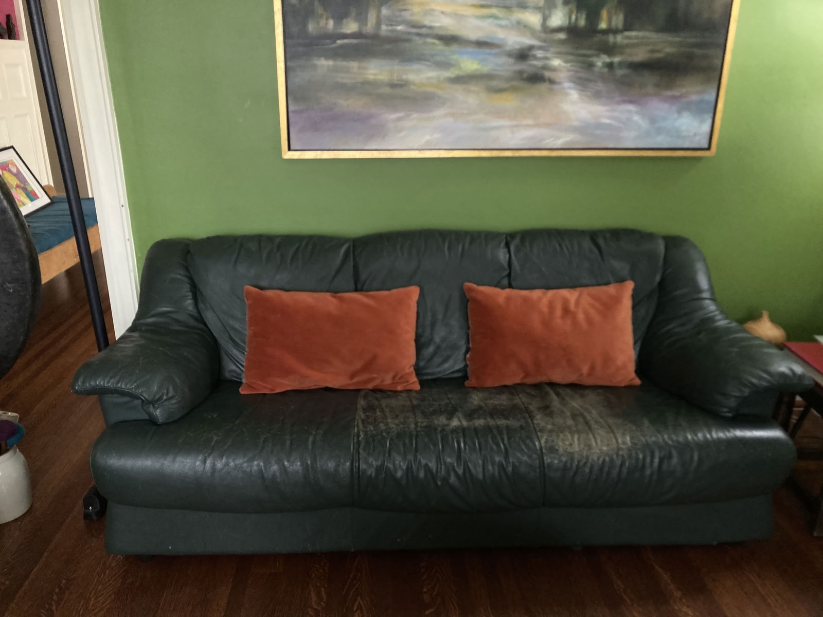 Free: 2 Green Leather 3-seater Sofas (Toronto)