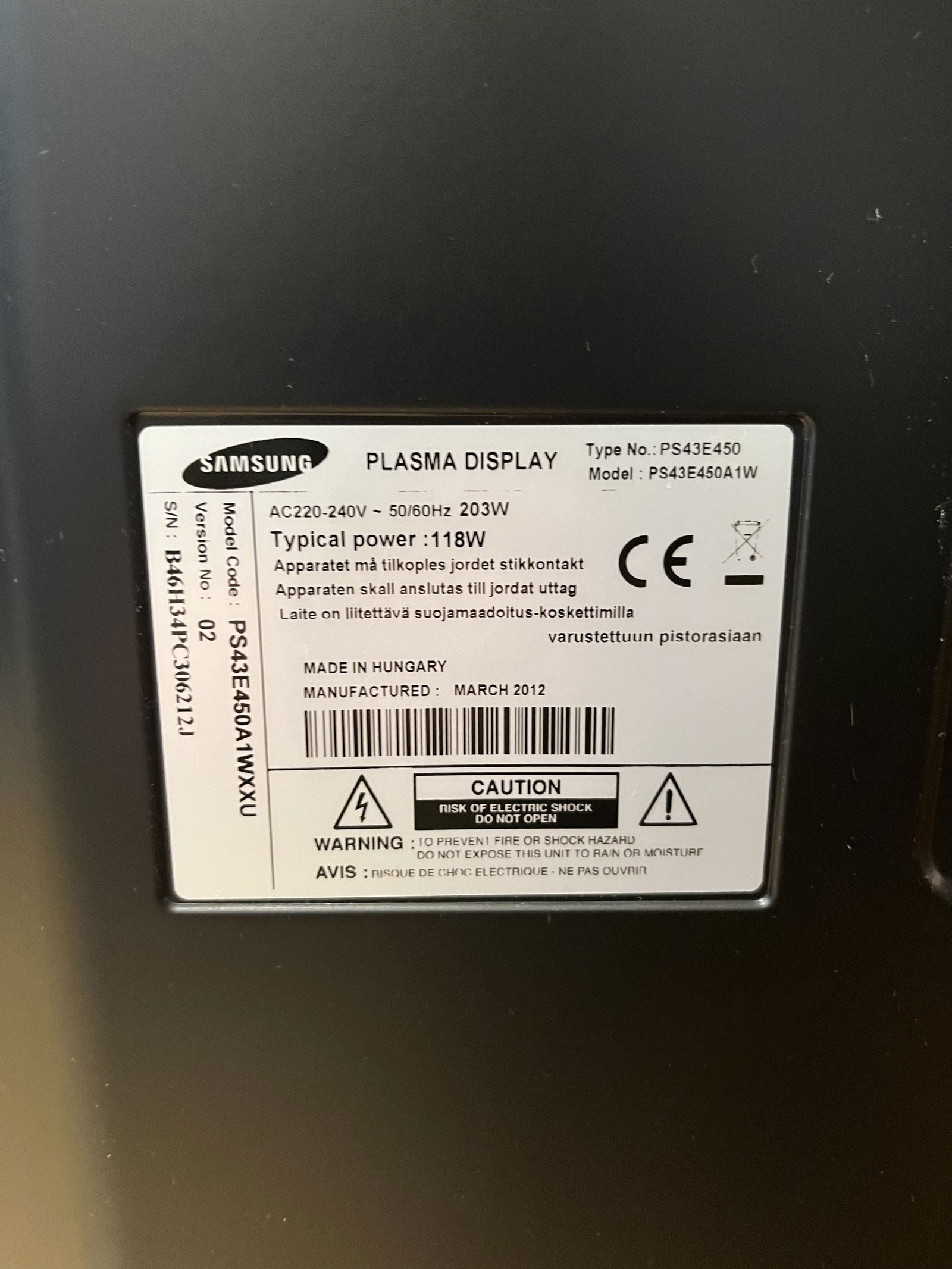 Free: TV Samsung 43-inch E450 2012 (N1 8PT collect only) (islington N1 ...